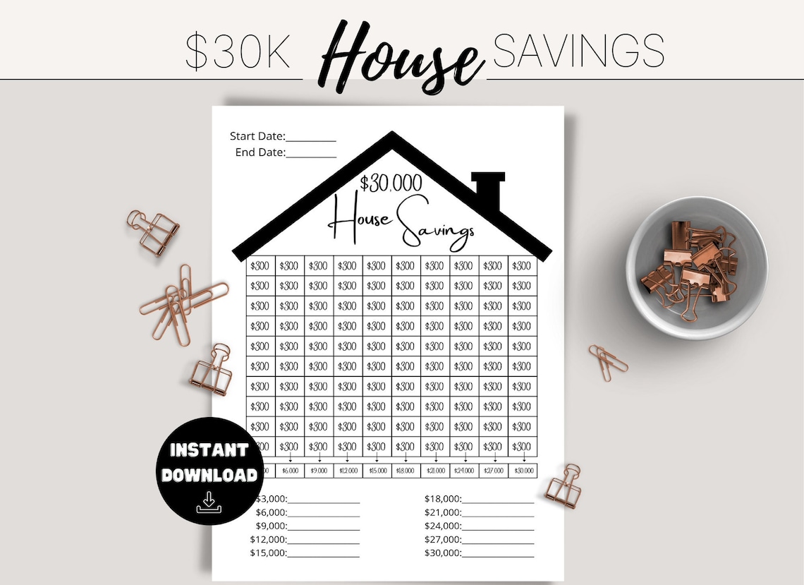 30k House Savings Tracker, Printable, Savings Goal, New House Tracker ...