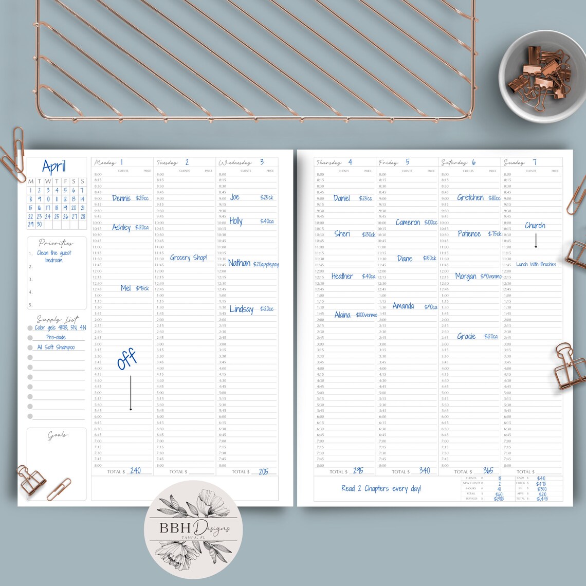 Client Stylist Weekly Planner: 15 Min Increments (letter Size PDF) - Etsy