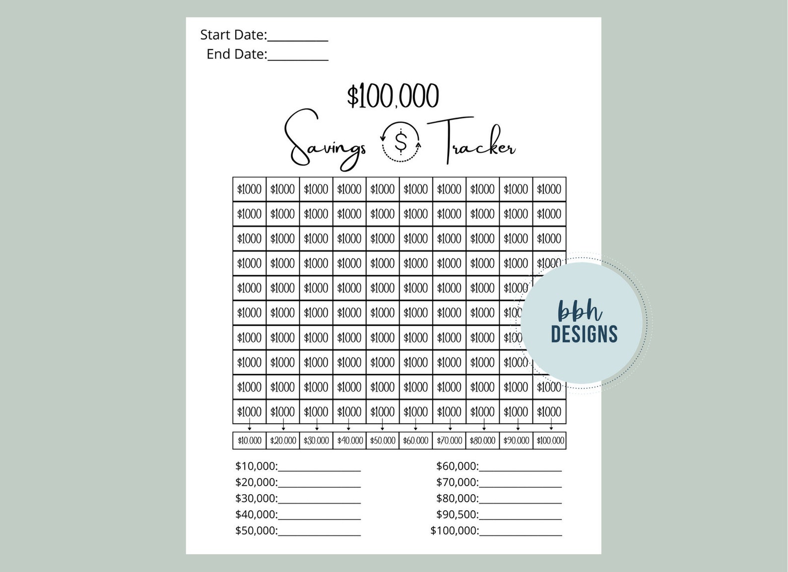 100k Savings Tracker, Instant Download,printable, Savings Goal, Savings ...