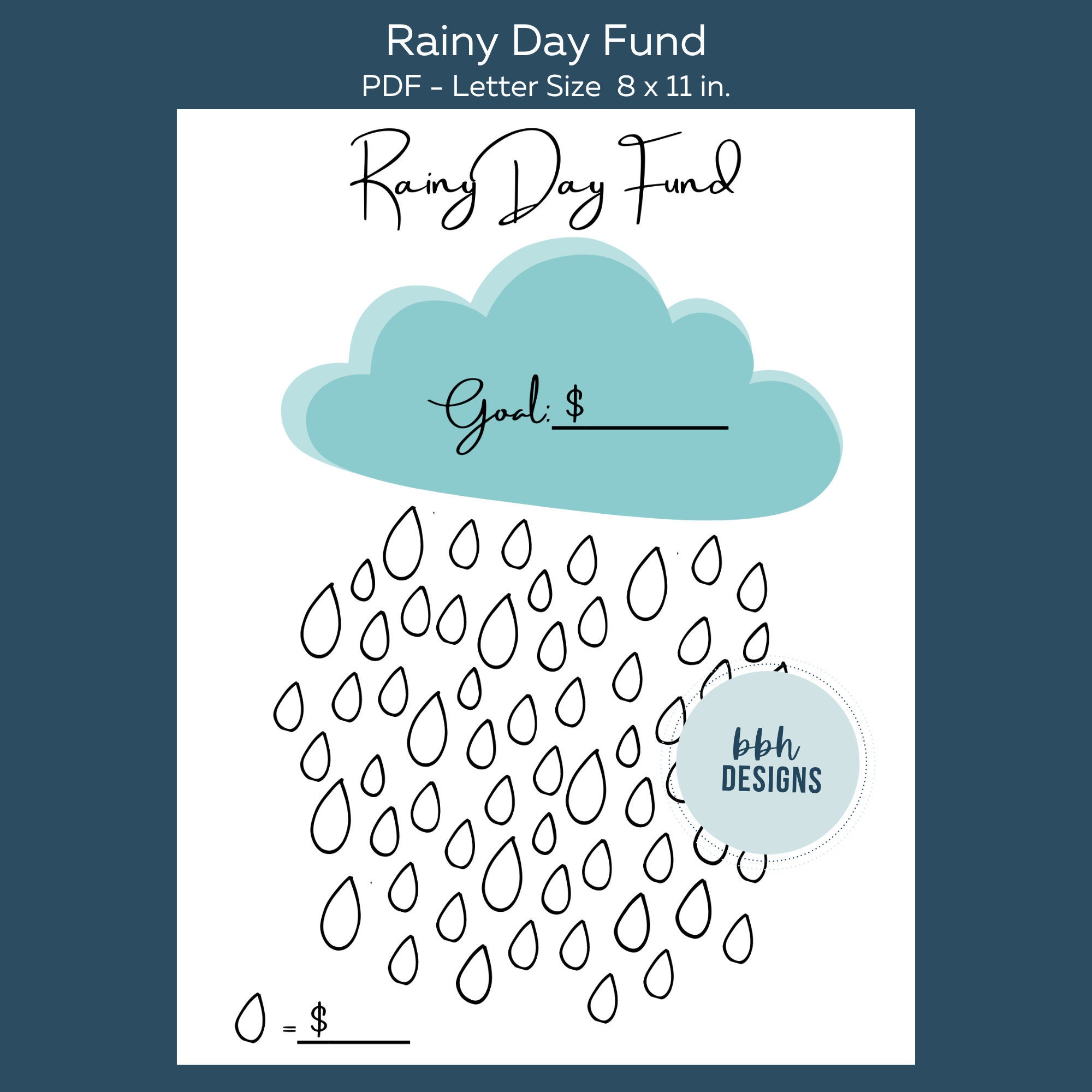 Rainy Day Funds Tracker, Printable, Savings Goal, Bullet Journal ...