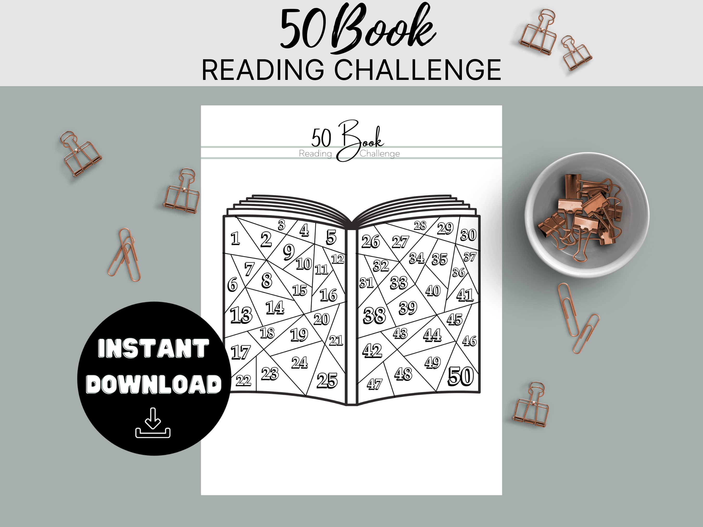50 Book Reading Challenge Printable Tracker (letter Size) (instant ...