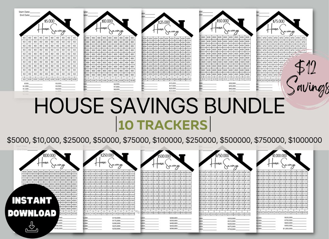 10 House Savings Trackers Instant Download Printable Savings Goal New ...