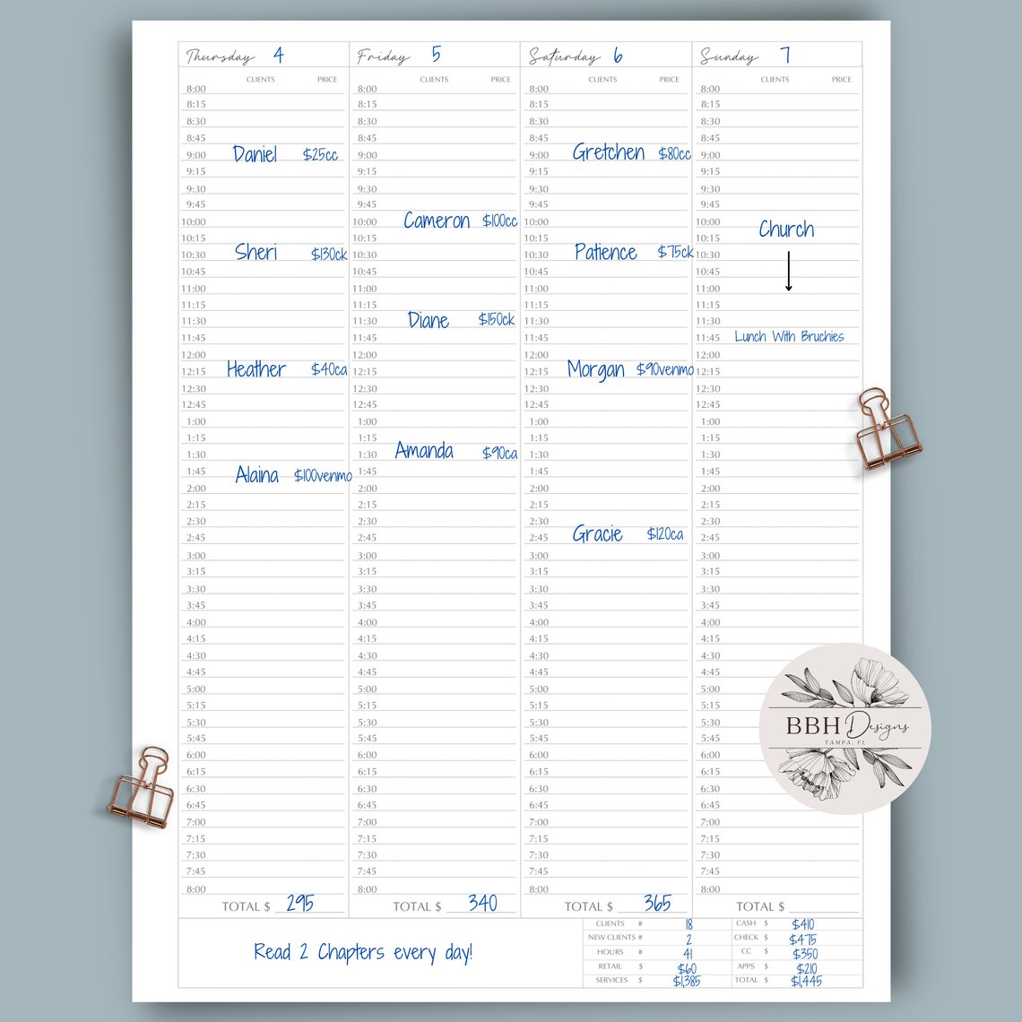 Client Stylist Weekly Planner: 15 Min Increments (letter Size PDF) - Etsy