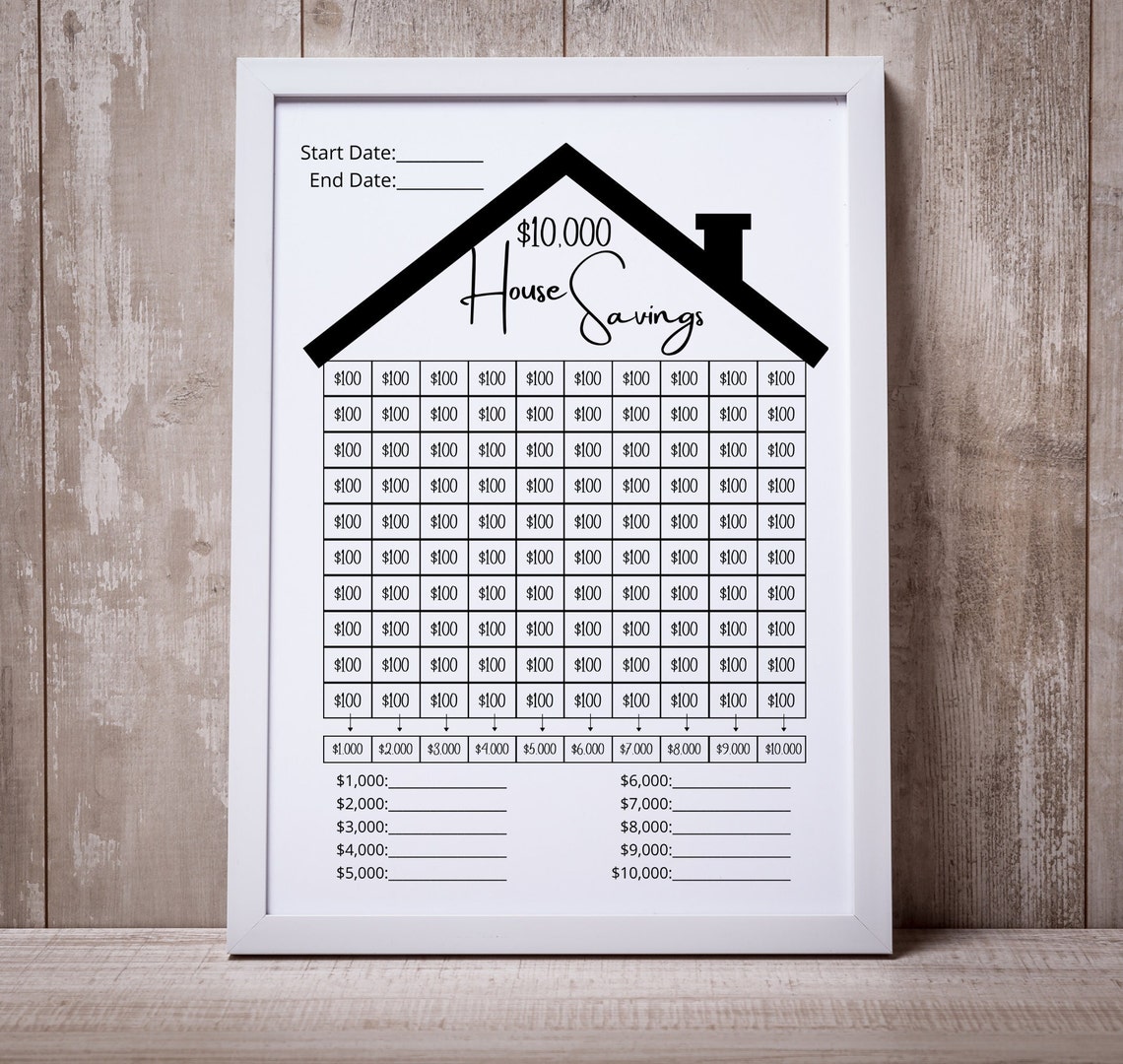 10k House Savings Tracker Printable Savings Goal New House - Etsy