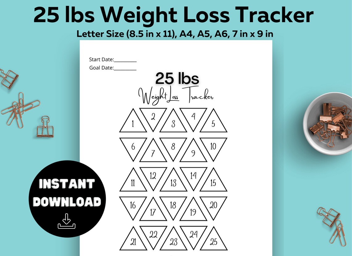25 Lbs Weight Loss Tracker Goal Planner Weight Challenge - Etsy