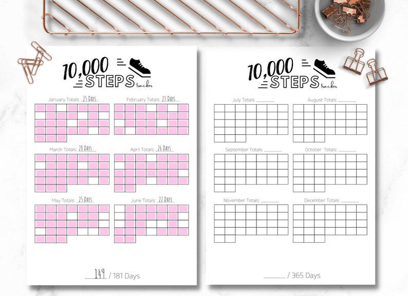 10,000 Steps Tracker Goal Planner Inserts Exercise Workout Challenge ...