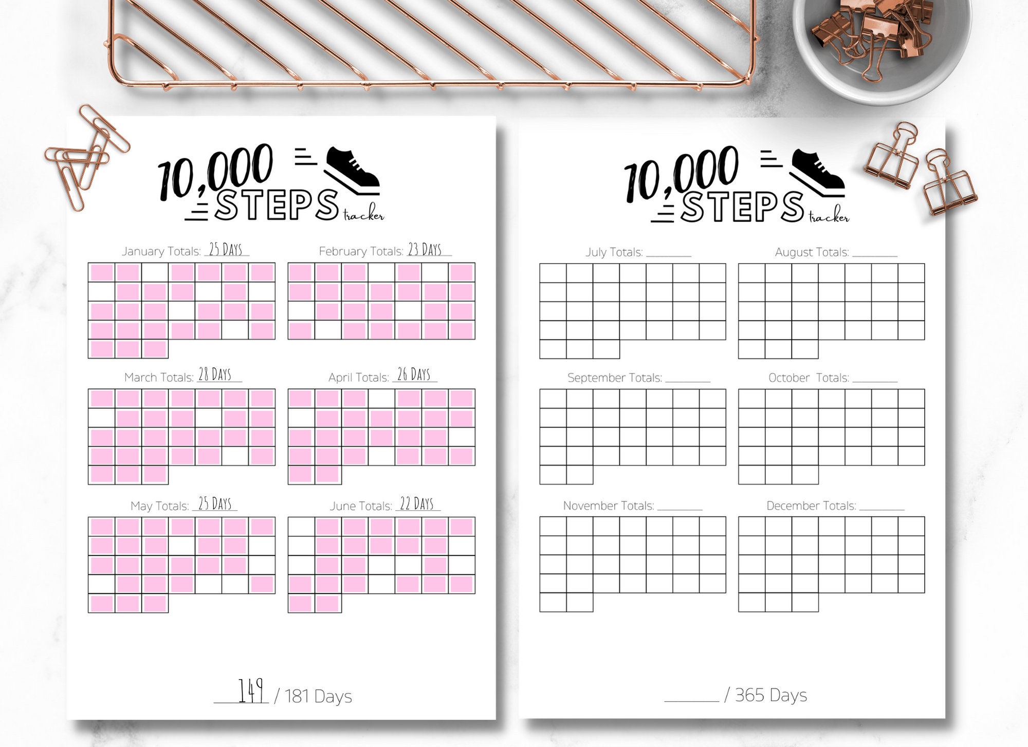 10,000 Steps Tracker Goal Planner Inserts Exercise Workout Challenge ...