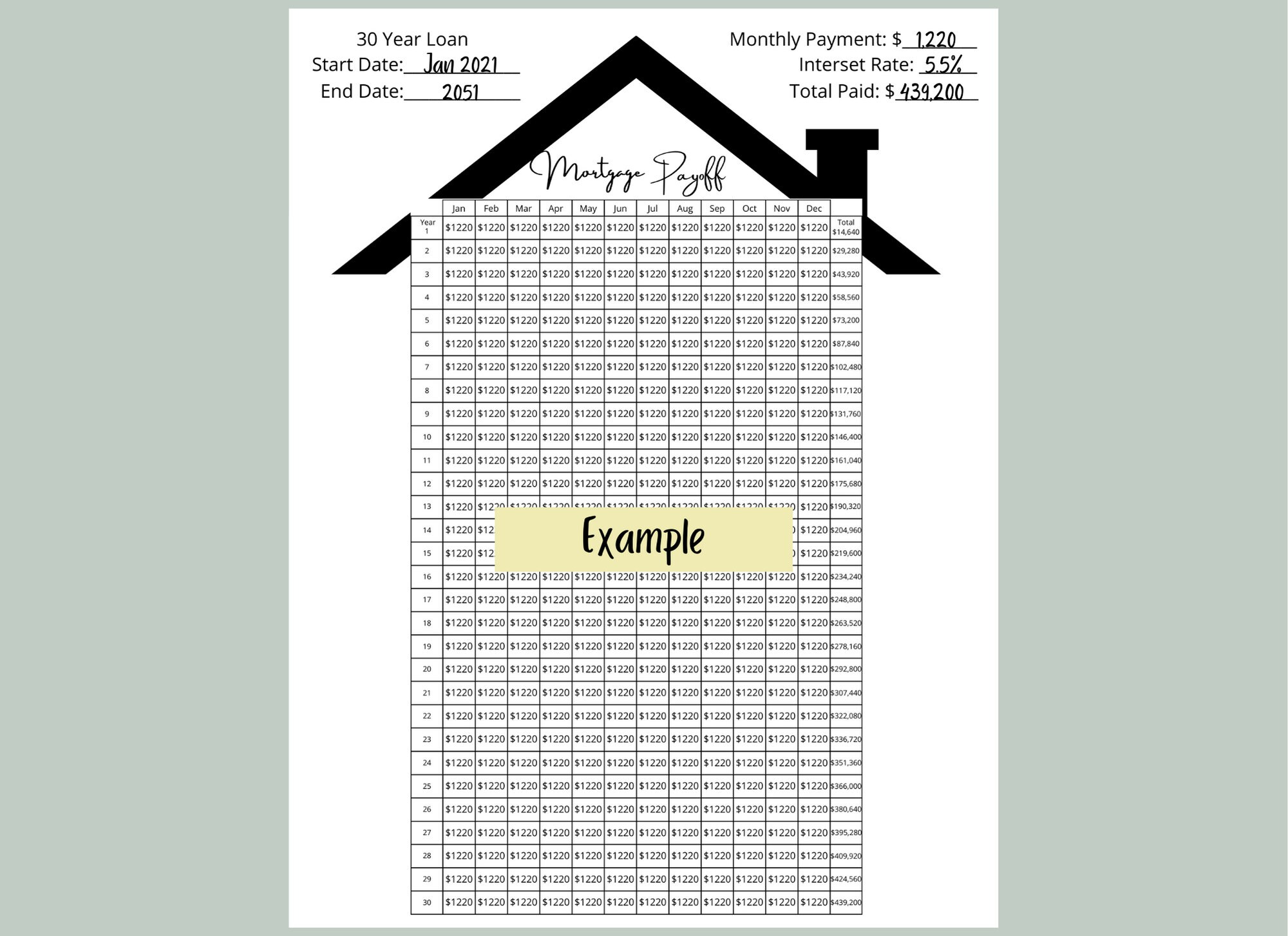 30 Year Mortgage Payoff Tracker, Instant Download, Printable, New House ...