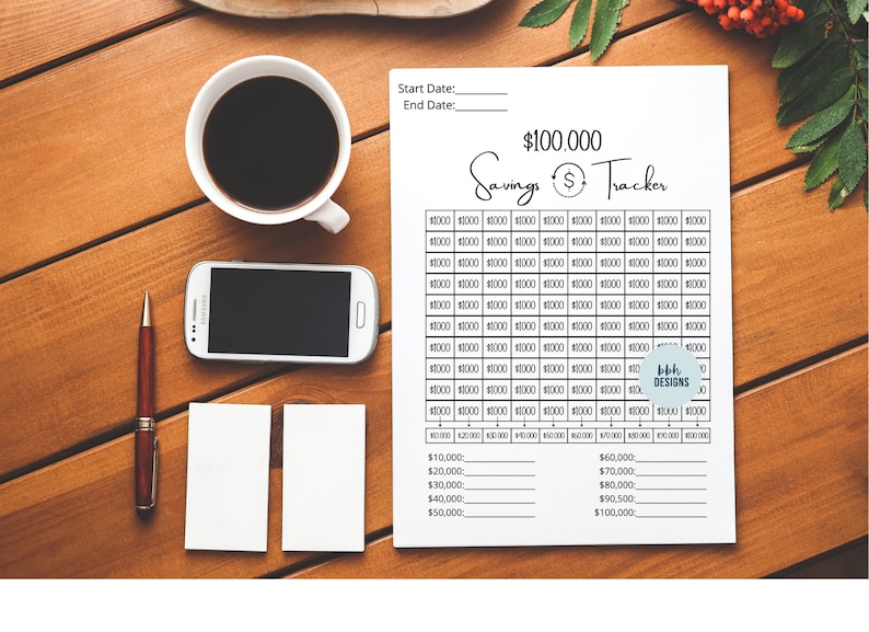 100k Savings Tracker, Instant Download,printable, Savings Goal, Savings ...