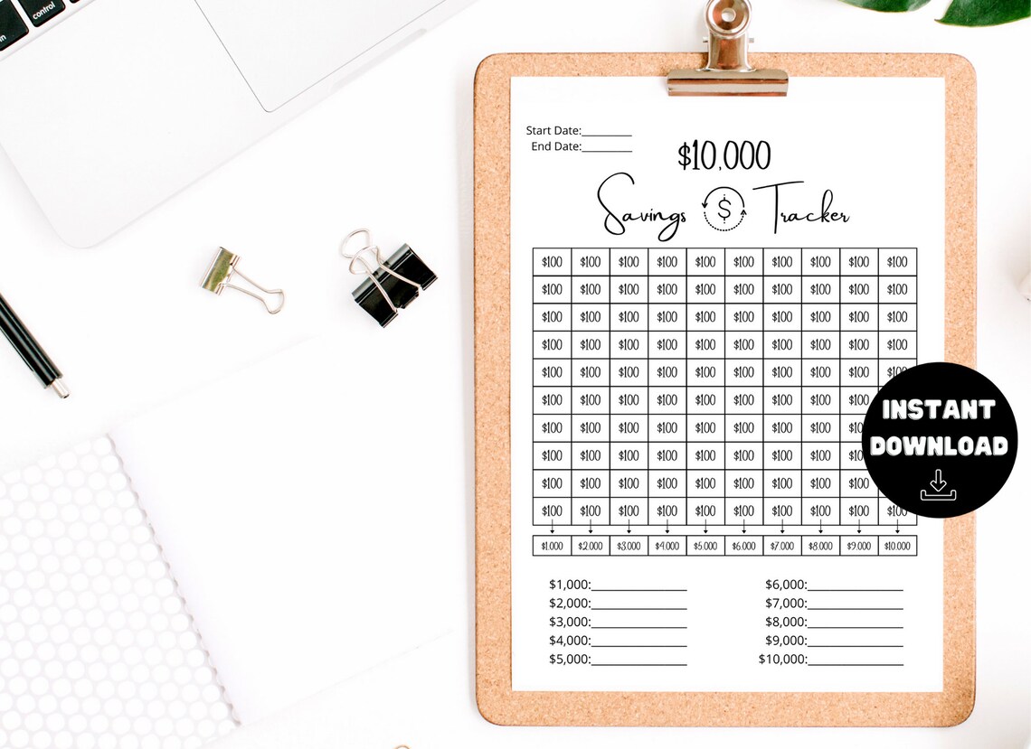 10k Savings Tracker, Printable, Savings Goal, Savings Challenge, 10,000 ...
