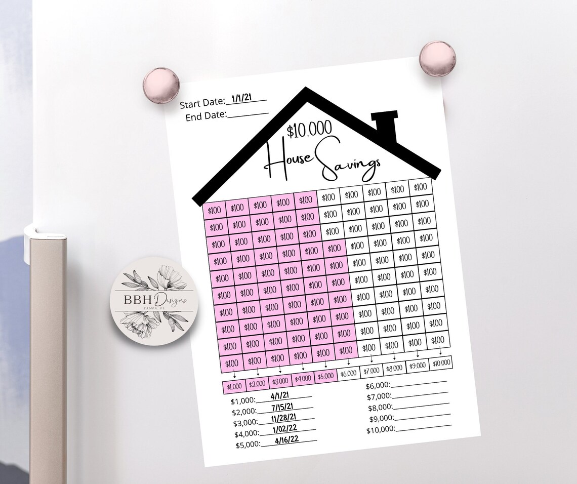 10k House Savings Tracker Printable Savings Goal New House - Etsy