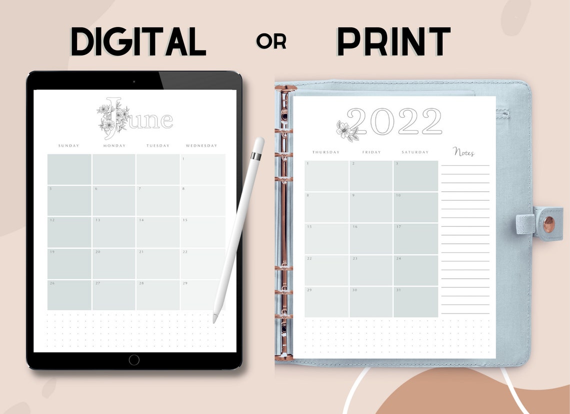 2022 Boho Monthly Calendar for Planner or Digital / Planner - Etsy
