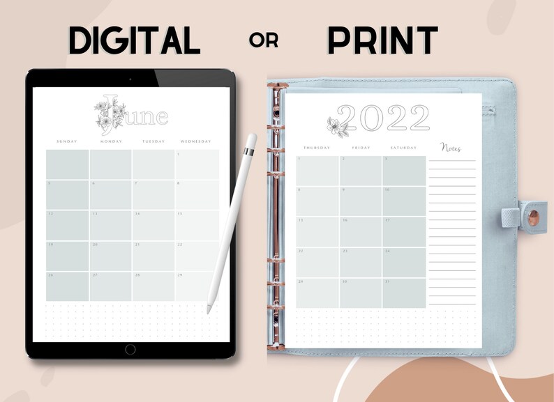 2022 Boho Monthly Calendar for Planner or Digital / Planner - Etsy