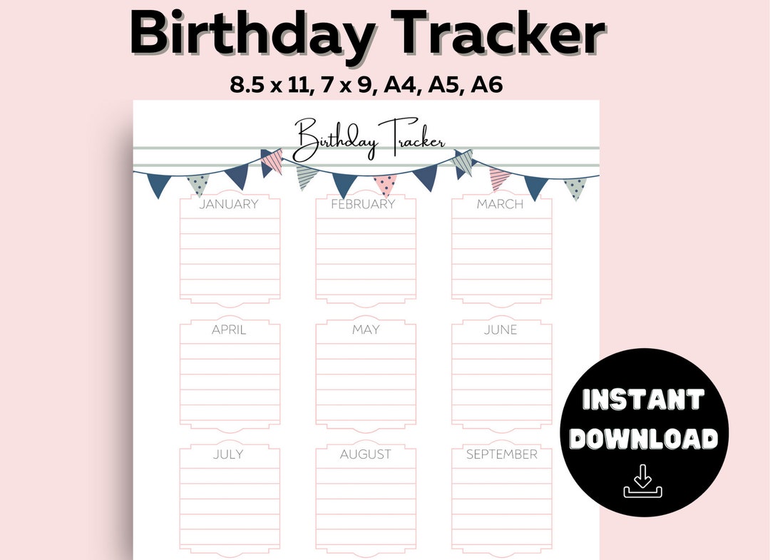 Birthday Tracker, Instant Download, Printable Inserts, Bullet Journal ...