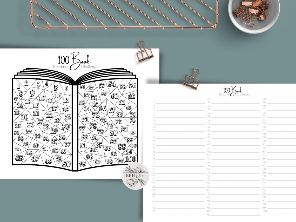 100 Book Reading Challenge Printable Inserts, Summer Reading, Happy Planner, Color in Book Log ...