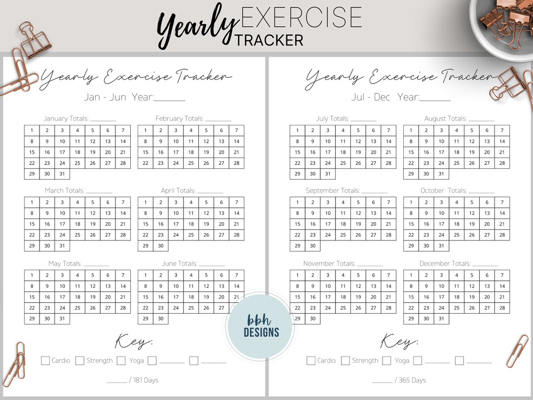 Yearly Exercise Tracker Printable: Fitness & Habit Goal Planner (PDF ...