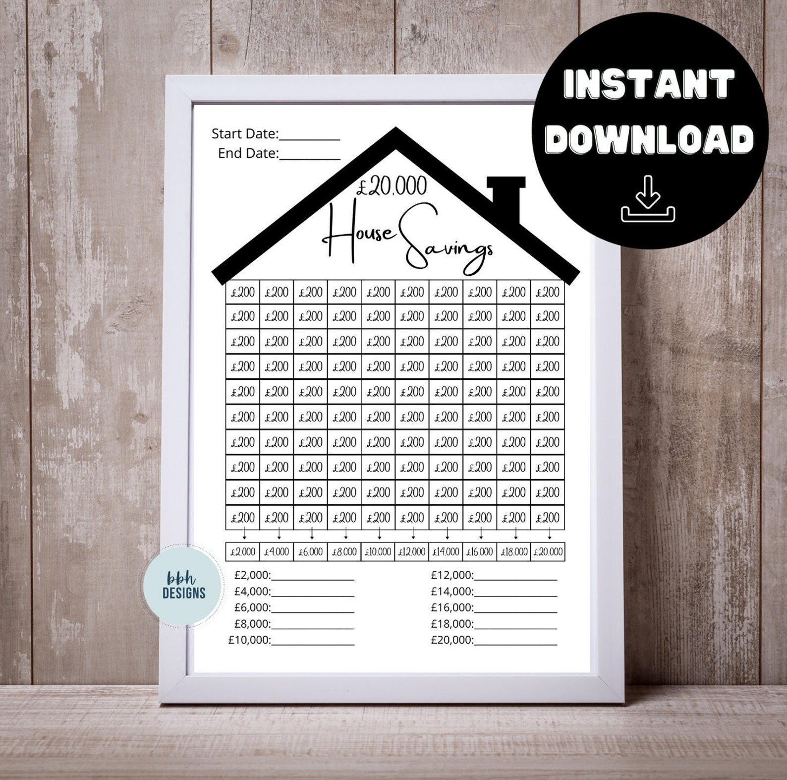 20k UK Pounds House Savings Tracker Printable (digital Download) - Etsy