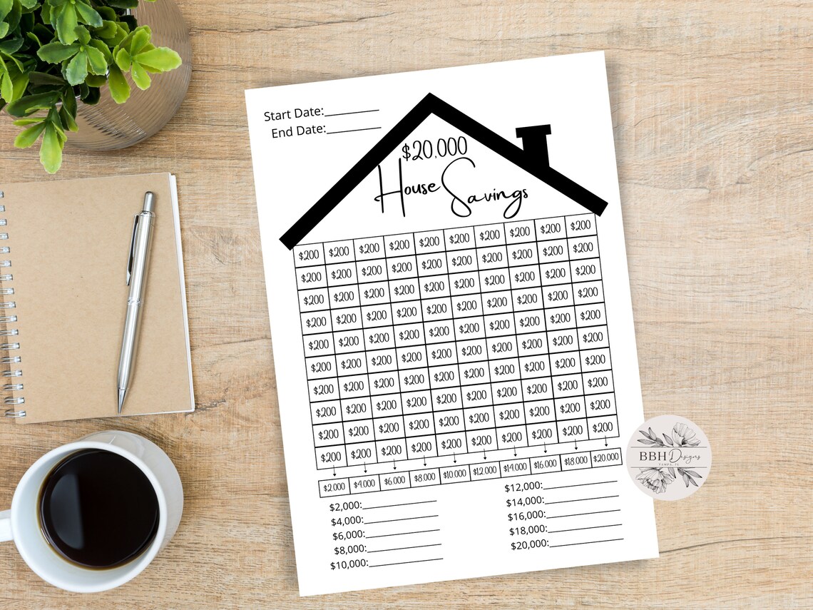 20k Savings Challenge House Tracker Instant Download Printable - Etsy