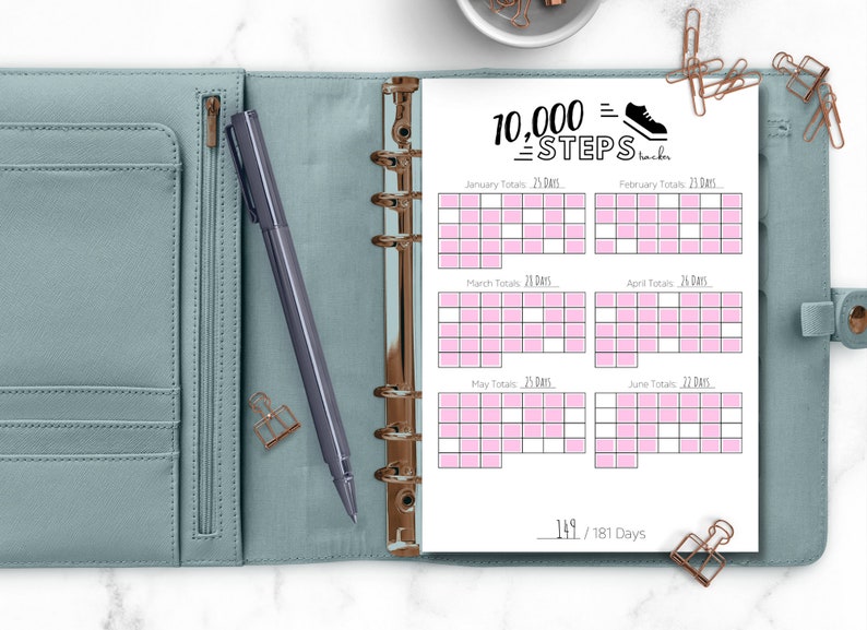 10,000 Steps Tracker Goal Planner Inserts Exercise Workout Challenge ...