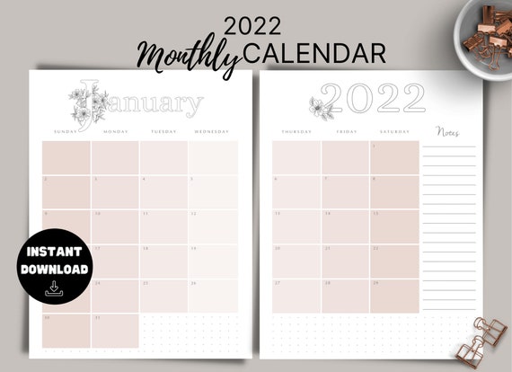 2022 Boho Monthly Calendar for Planner or Digital / Planner - Etsy
