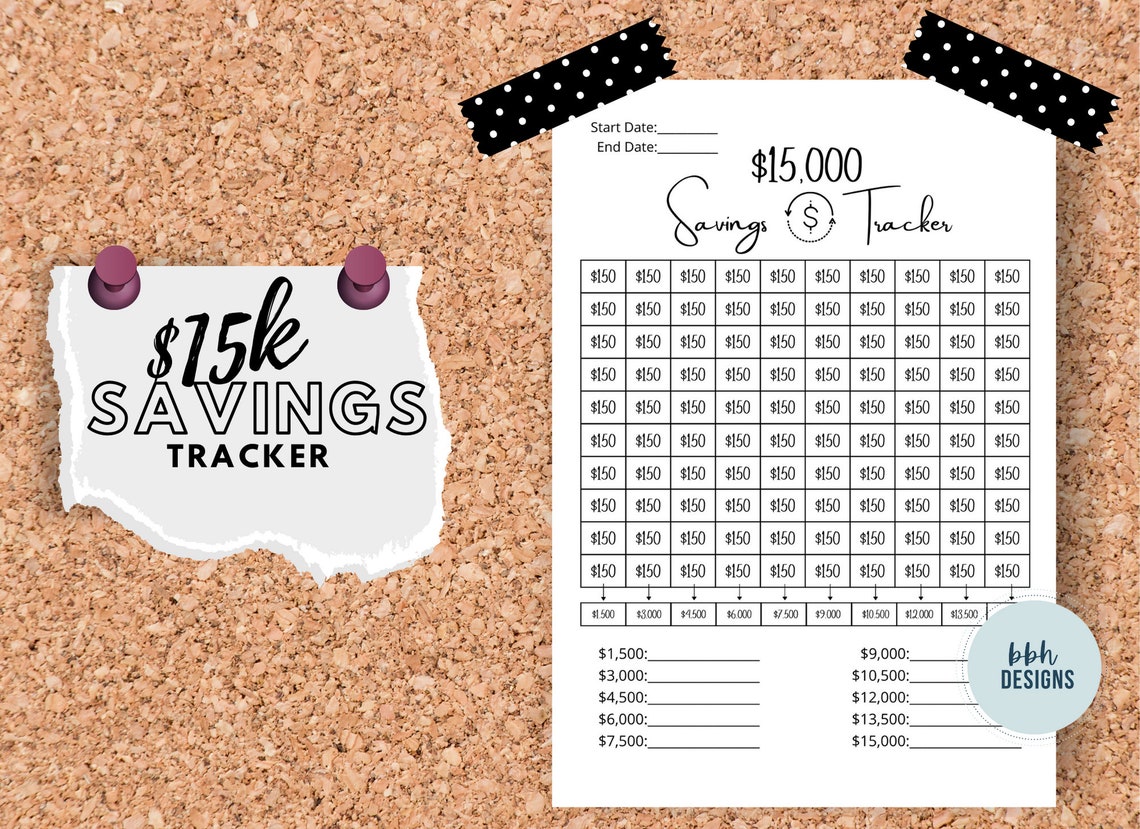 15k Savings Tracker Printable Savings Goal Savings - Etsy