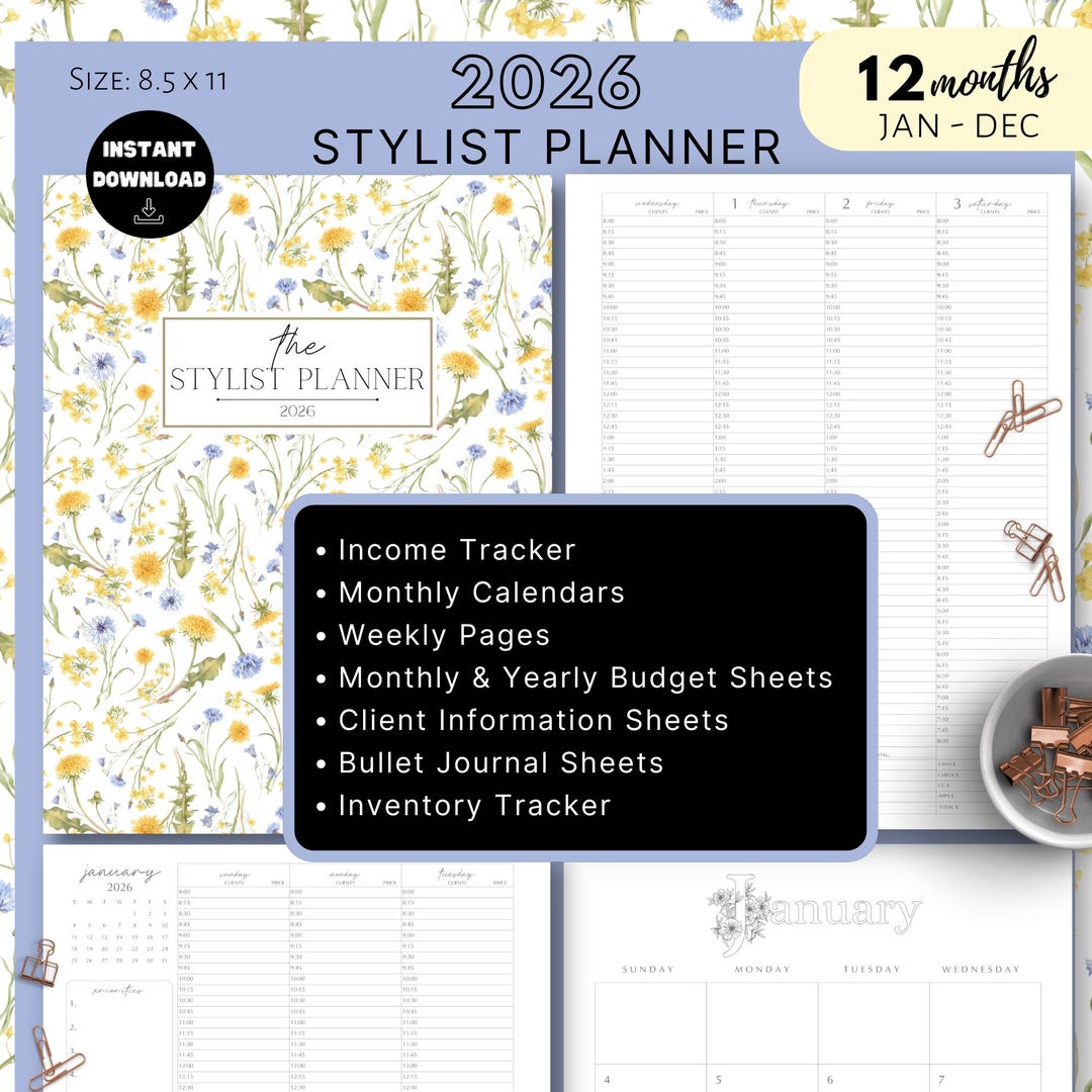 2026 Stylist Planner: Weekly Hourly Appointment Book, Income Tracker ...