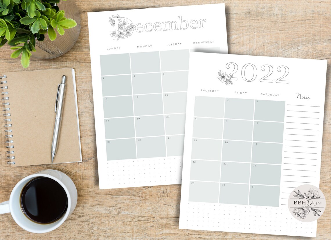 2022 Boho Monthly Calendar for Planner or Digital / Planner - Etsy