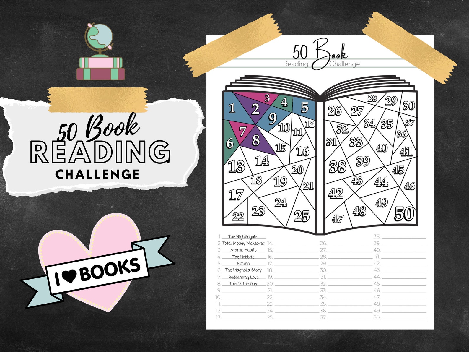 Fun 50 Book Reading Challenge Printable Inserts Summer - Etsy