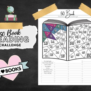 Fun 50 Book Reading Challenge Printable Inserts, Summer Reading, Happy ...