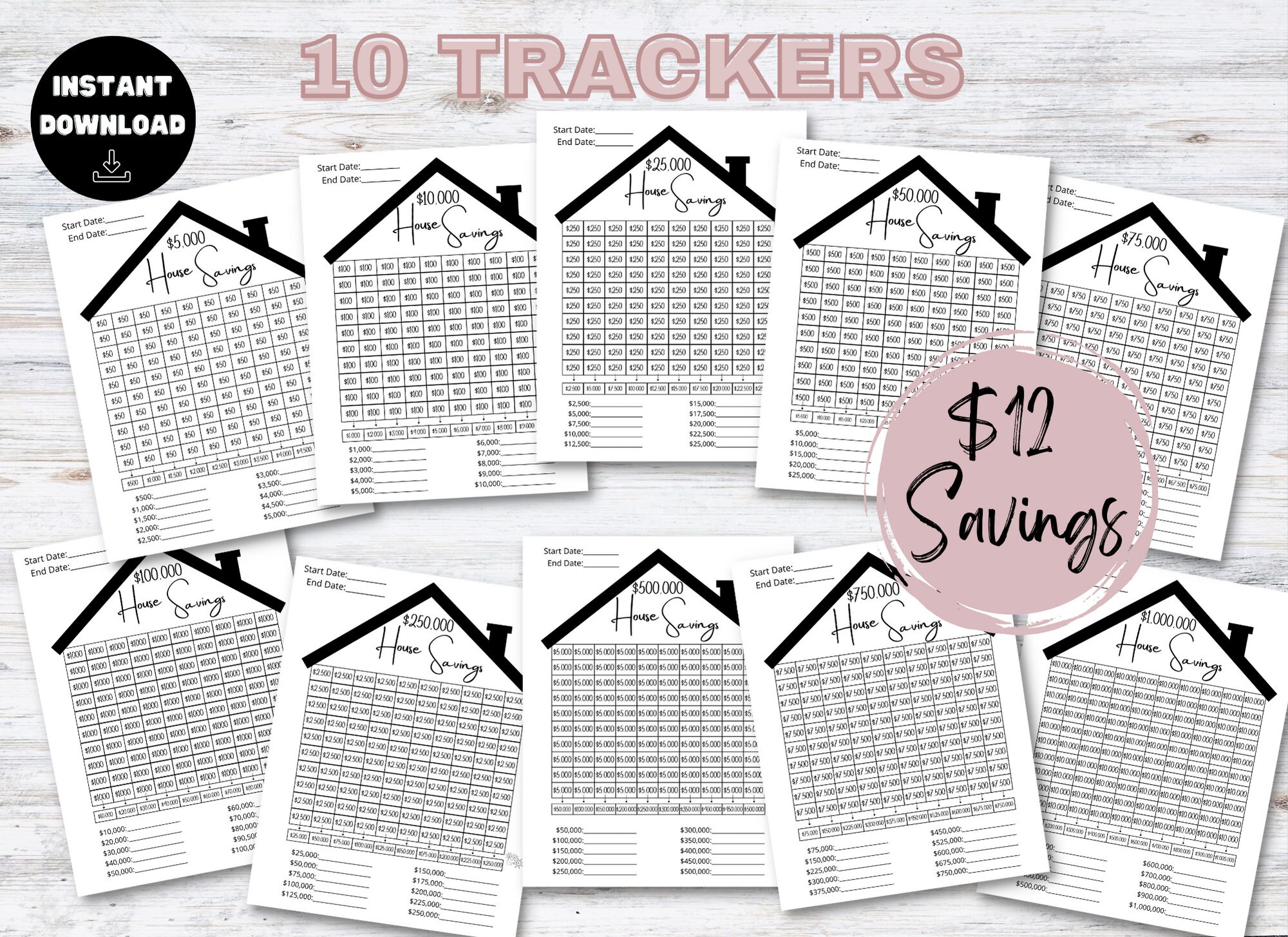10 House Savings Trackers Instant Download Printable Savings Goal New ...