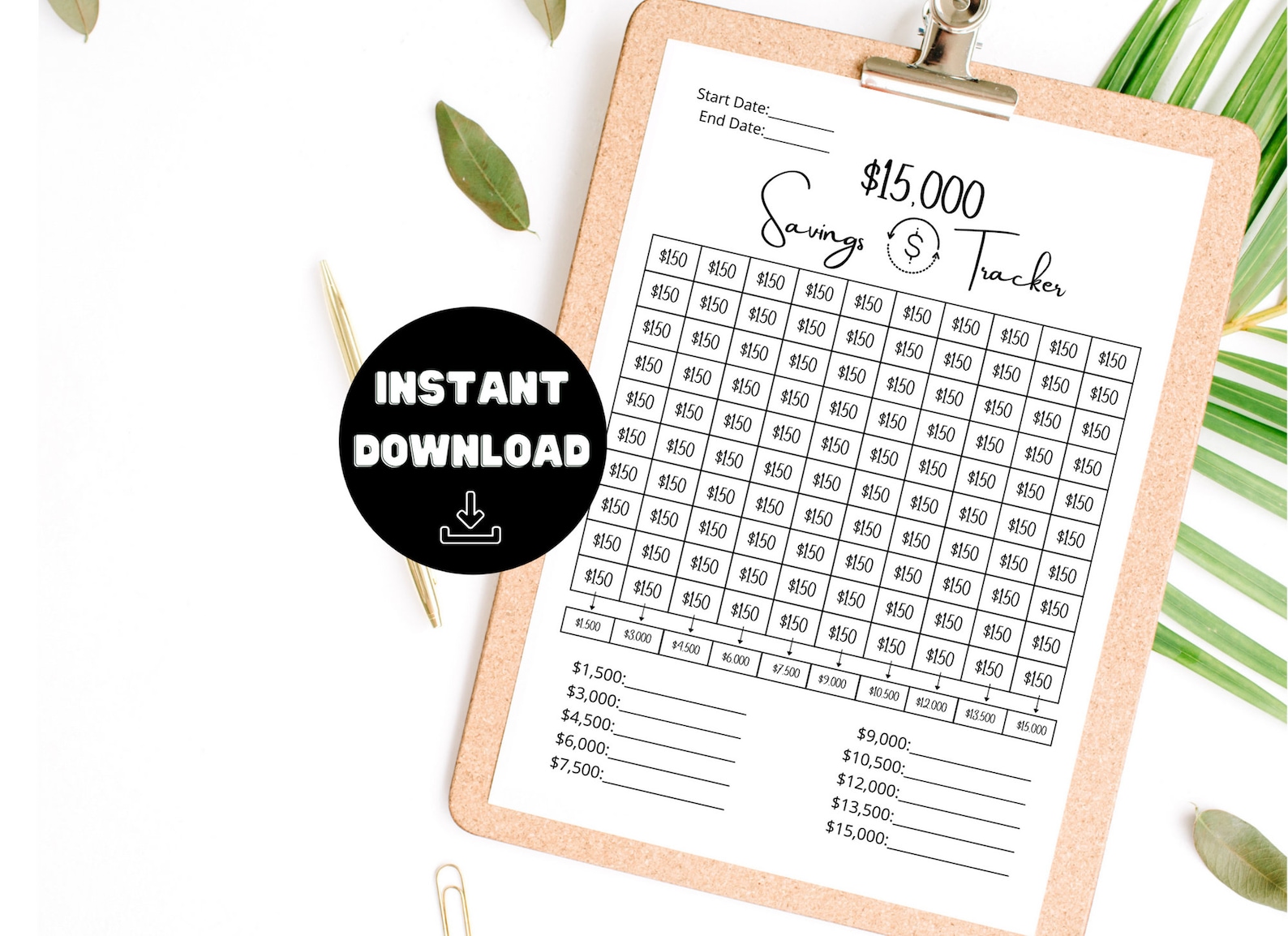 15k Savings Tracker Printable Savings Goal Savings - Etsy