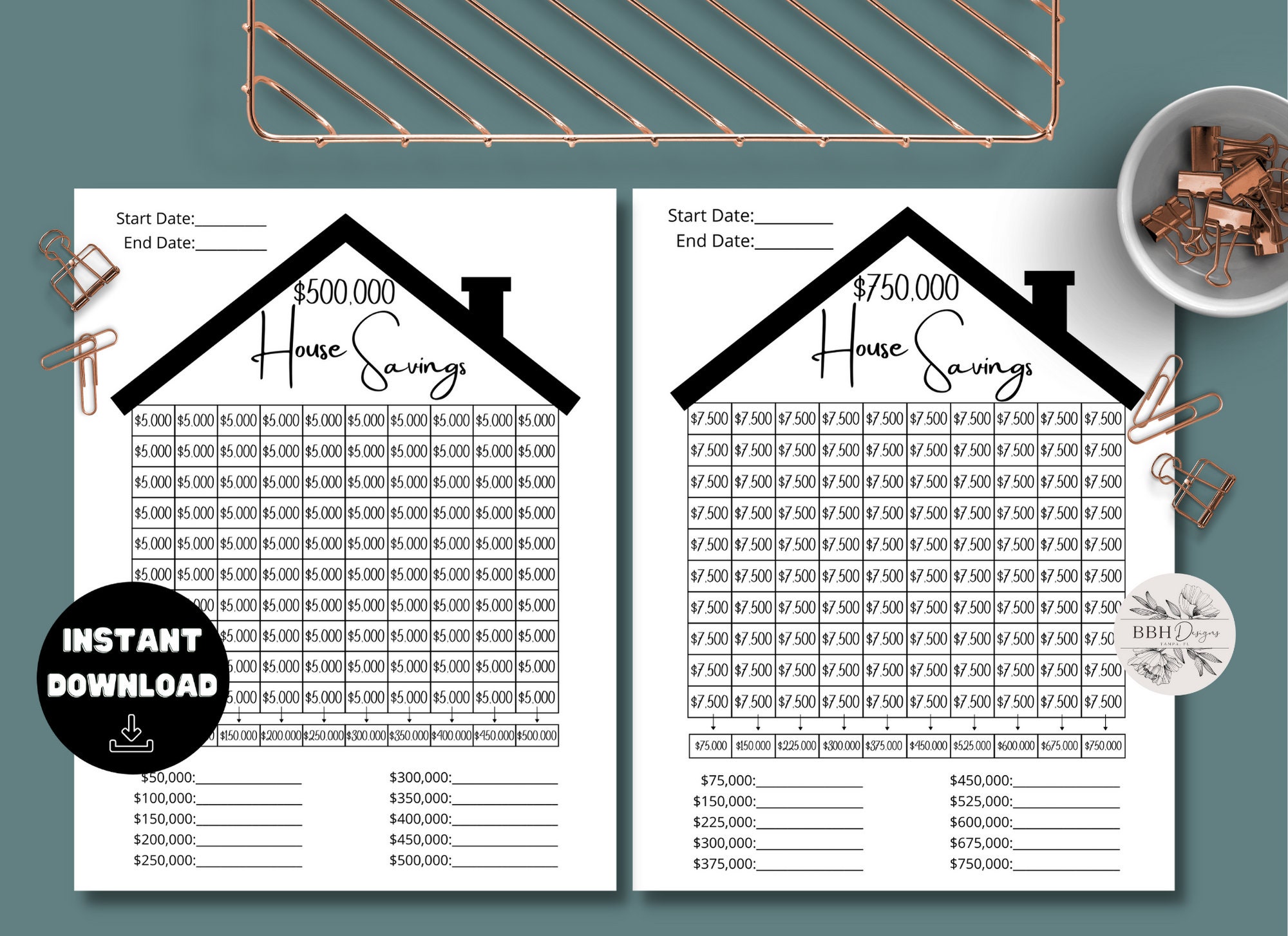 10 House Savings Trackers Instant Download Printable Savings Goal New ...