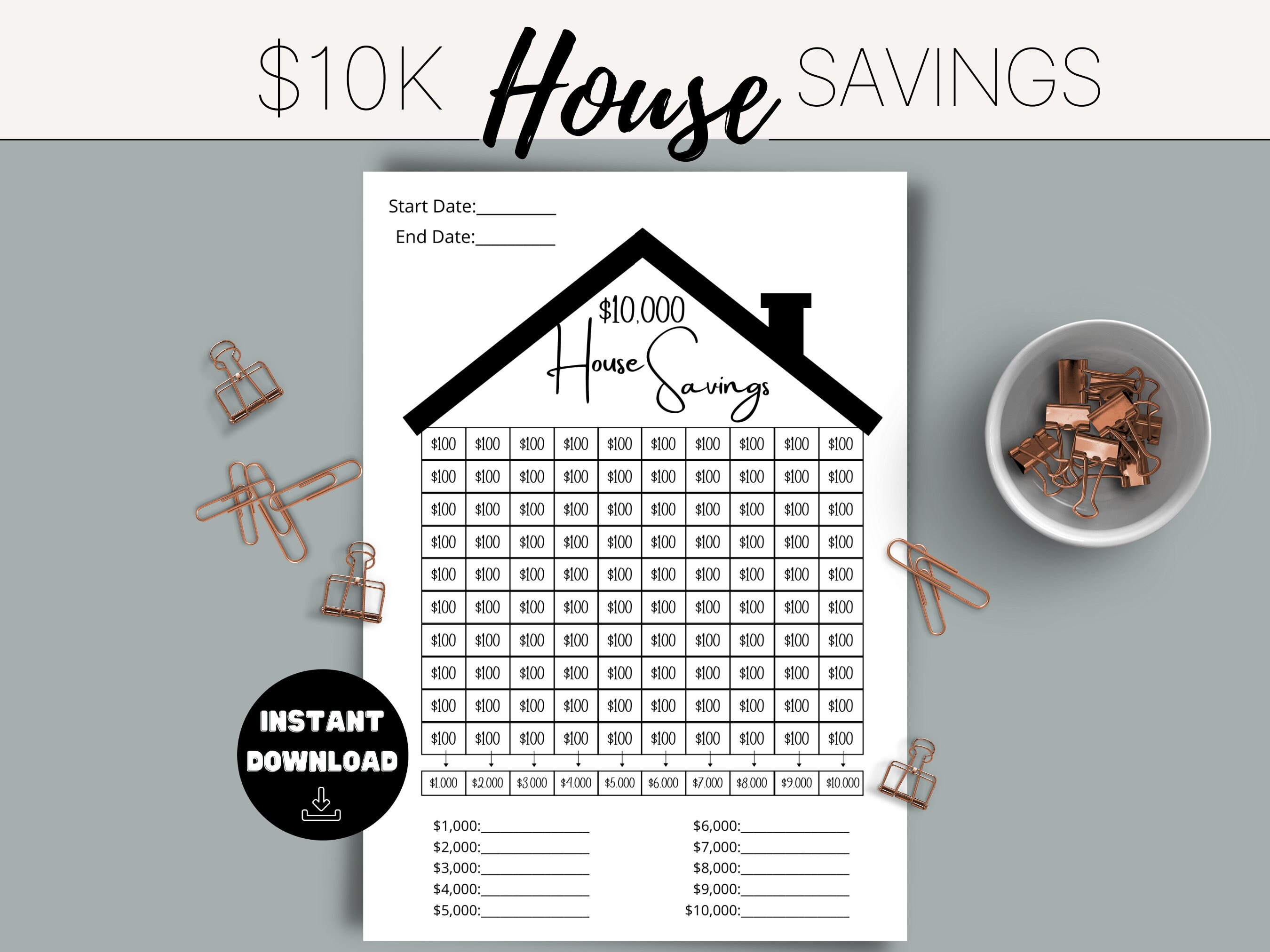 10k House Savings Tracker Printable Savings Goal New House - Etsy