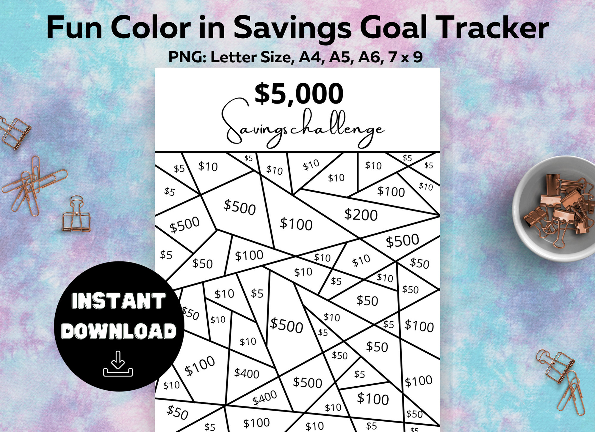 Fun 5k Savings Tracker Printable Savings Goal 5000 Tracker - Etsy