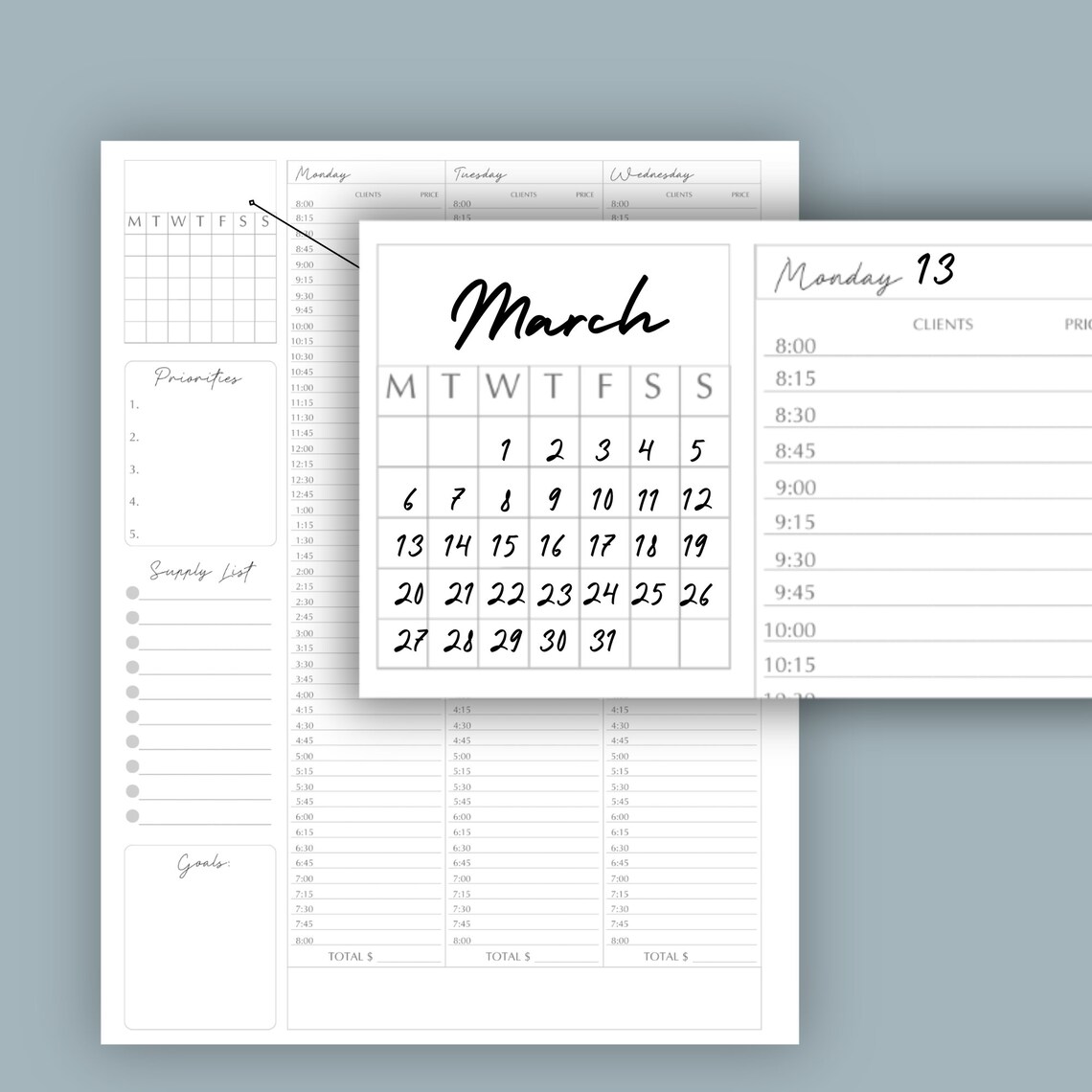 Client Stylist Weekly Planner: 15 Min Increments (letter Size PDF) - Etsy