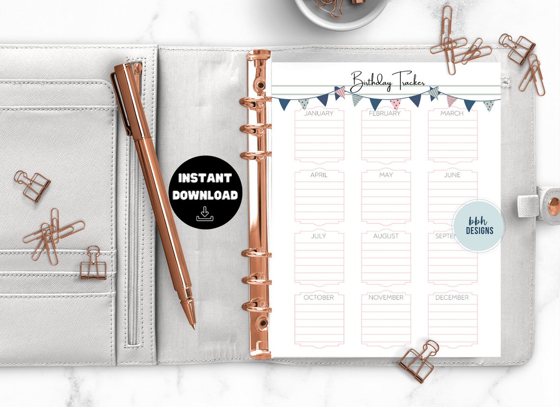 Birthday Tracker, Instant Download, Printable Inserts, Bullet Journal ...