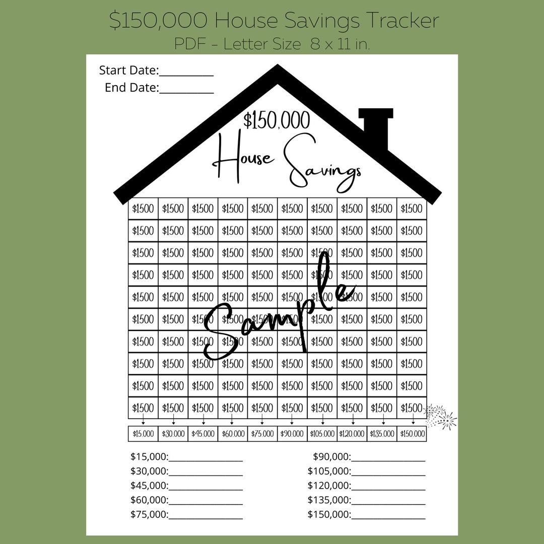 150k House Savings Tracker, Printable, Savings Goal, New House Tracker ...
