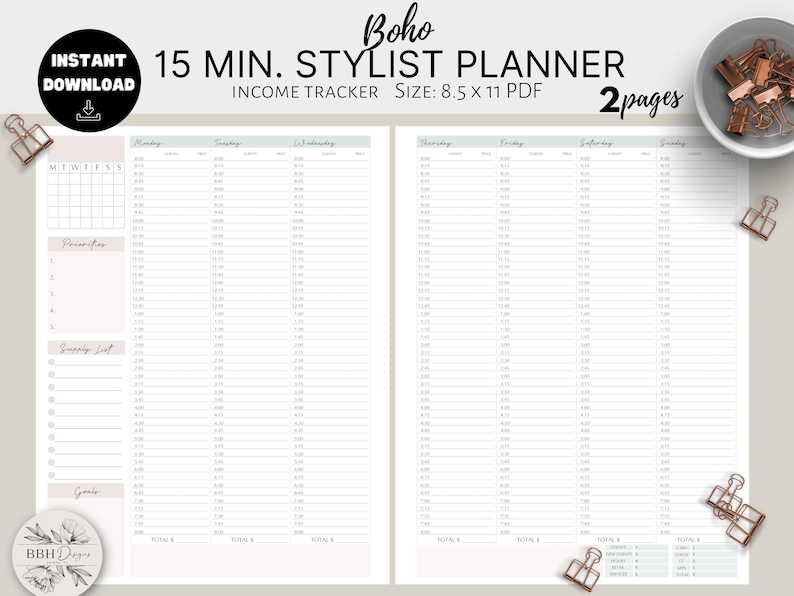 15 MIN Weekly Income Planner Hair Stylist Nail Tech Makeup - Etsy