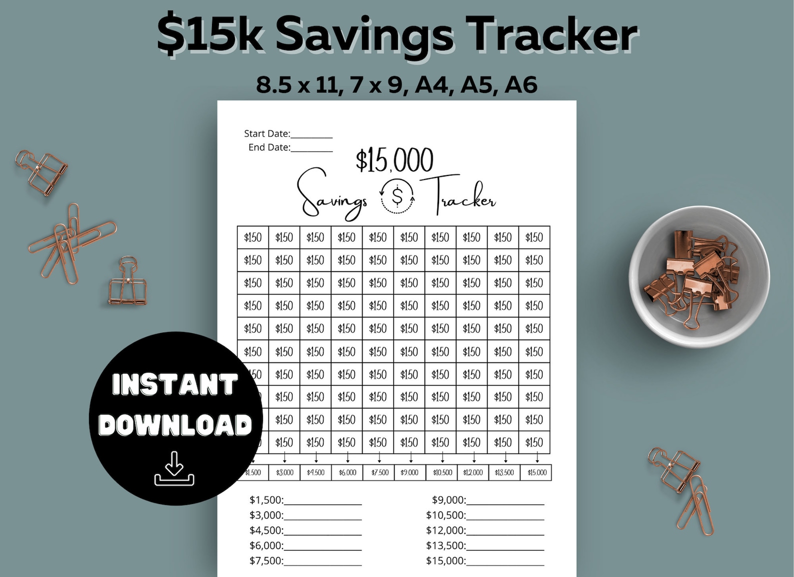 15k Savings Tracker Printable Savings Goal Savings - Etsy