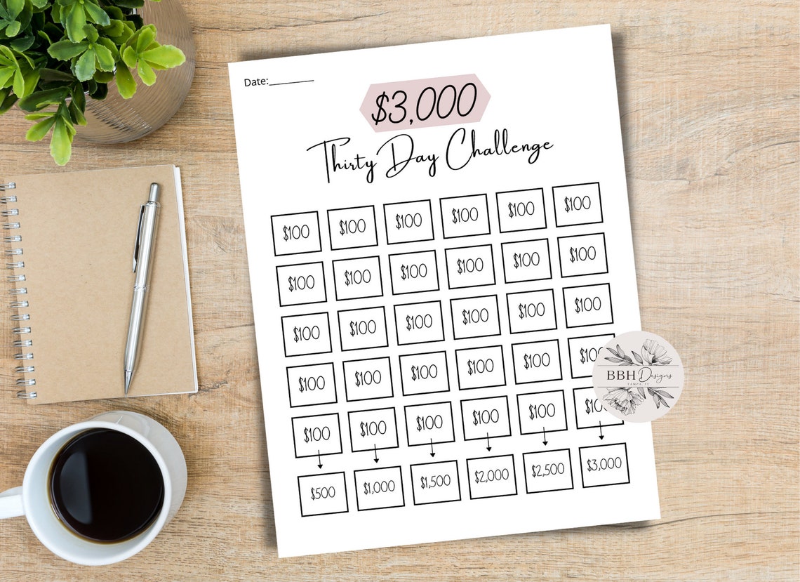 3k IN 30 Days Savings Tracker Printable Savings Goal - Etsy