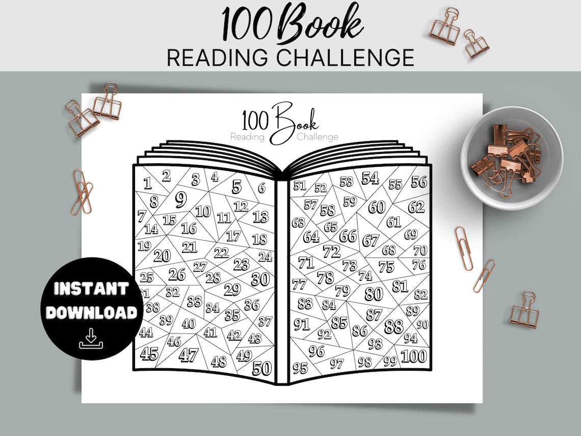 100 Book Reading Challenge Printable Inserts, Summer Reading, Happy Planner, Color in Book Log ...