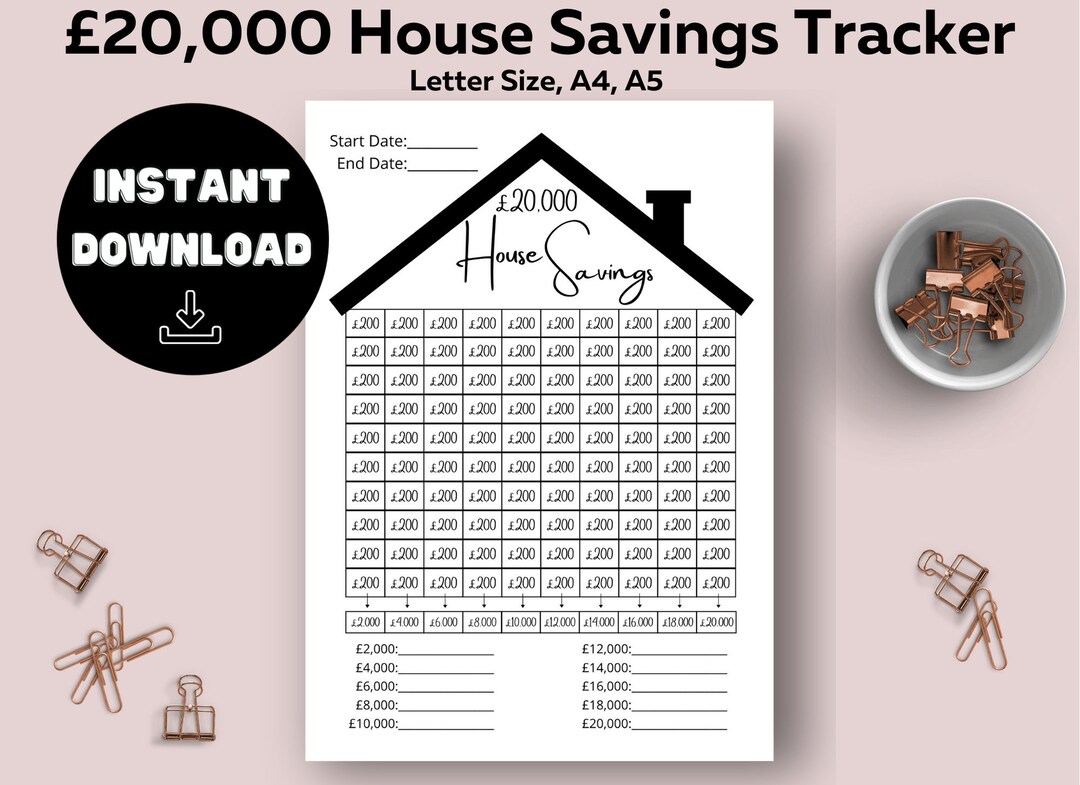 20k UK Pounds House Savings Tracker Printable (digital Download) - Etsy