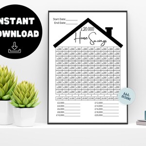 20k UK Pounds House Savings Tracker Printable (digital Download) - Etsy