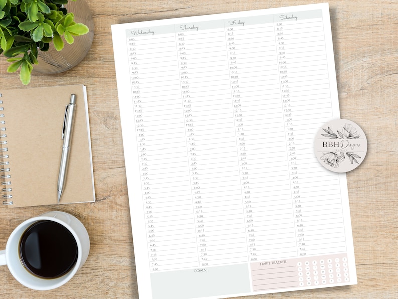 Boho Printable Weekly Hourly Planner, Printable Planner, Office Planner ...