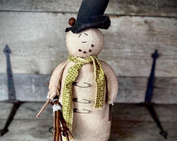 Primitive Winter Snowman Doll Plush Stuffed Rustic Farmhouse ...