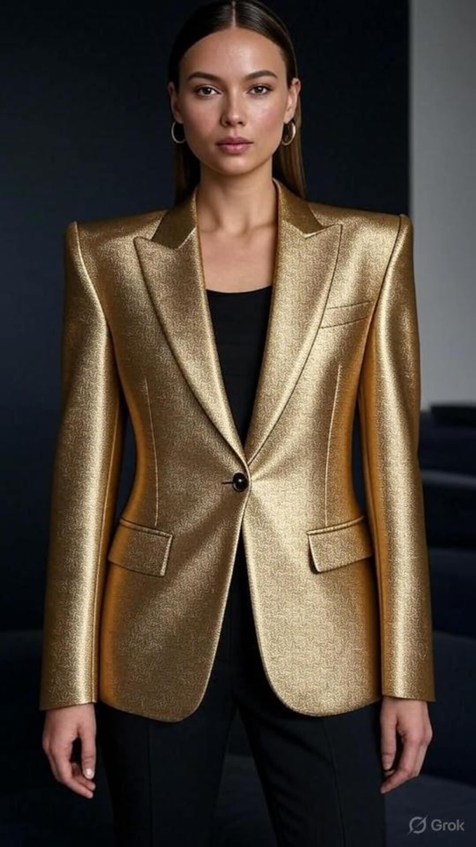 Champagne Gold Genuine Leather Blazer - Trendy Metallic Party Jacket ...