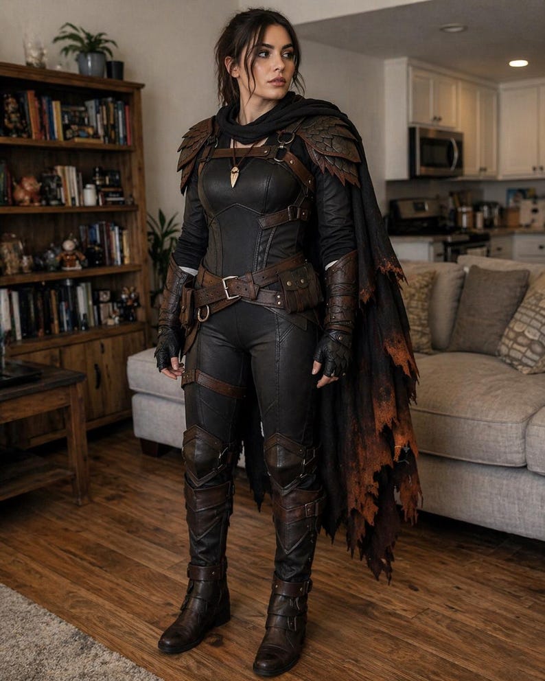 Dark Fantasy Leather Armor Costume for Women, Medieval Warrior Outfit ...