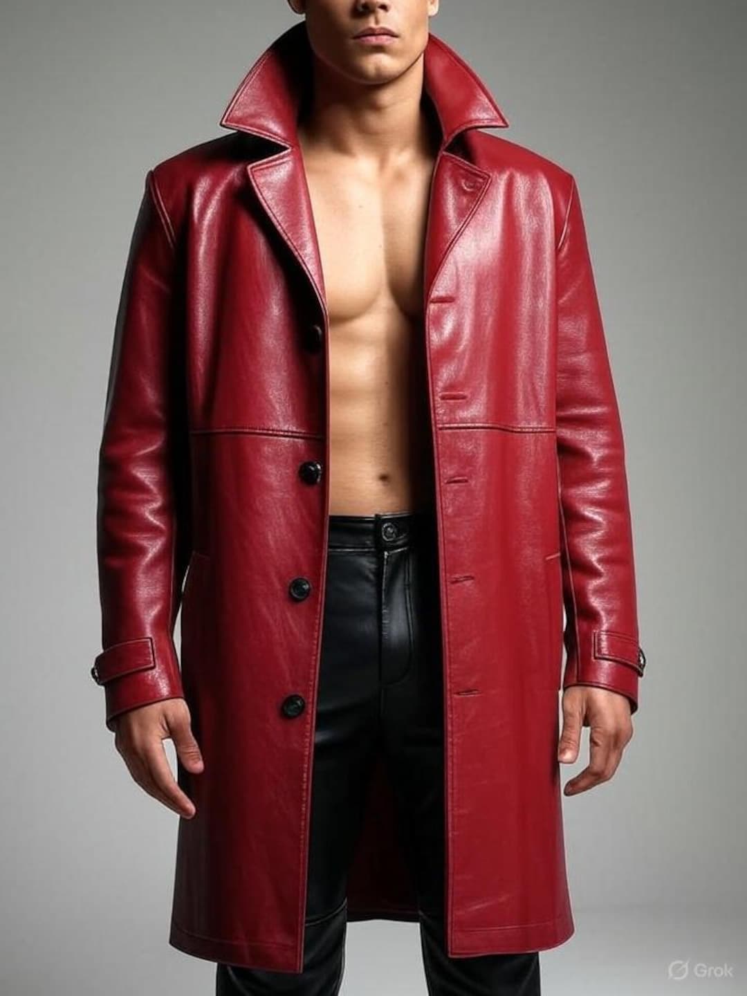 Men’s Red Leather Trench Coat,long Overcoat, Gothic Vampire Coat, Anime ...