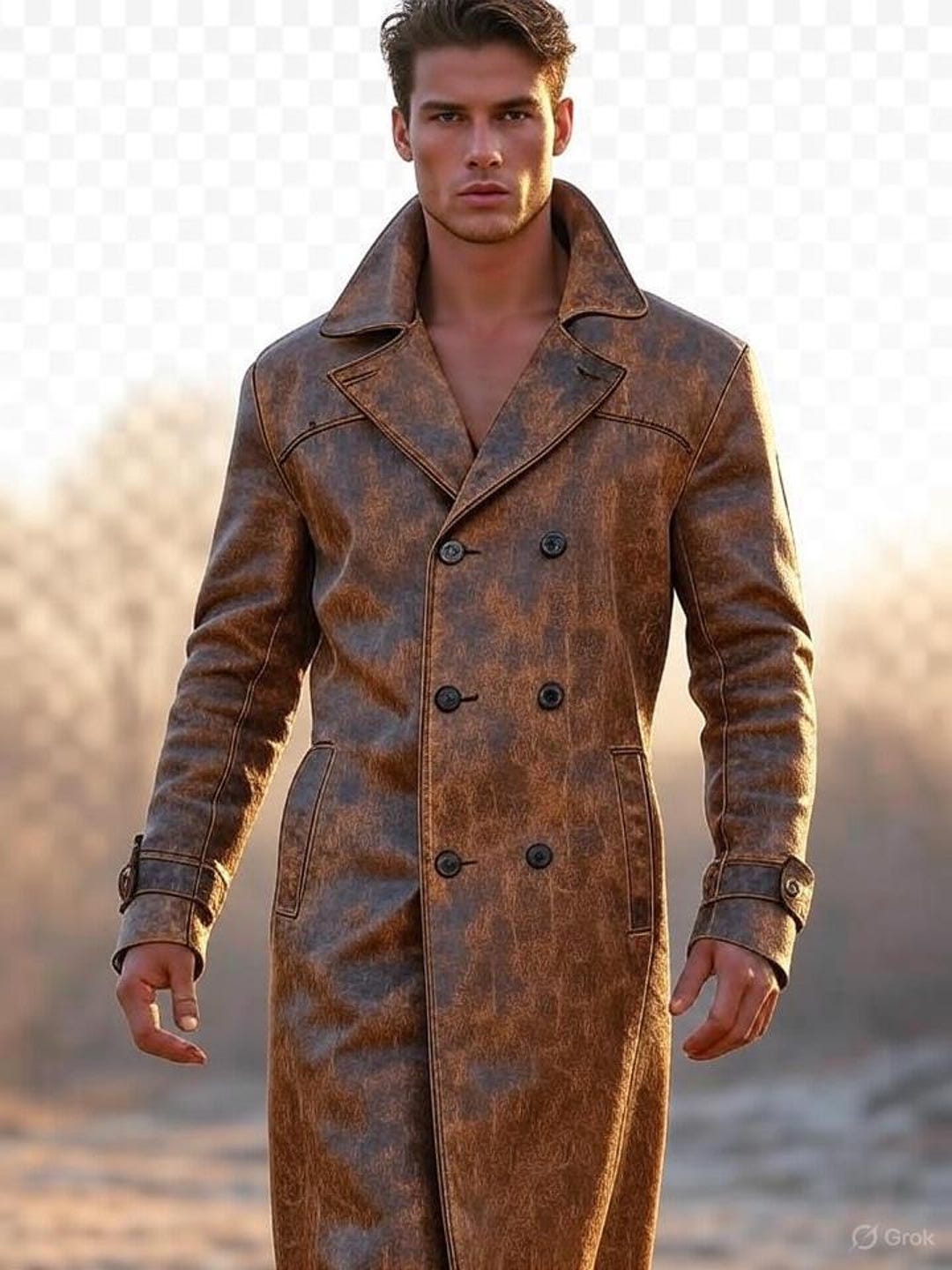 Vintage Brown Distressed Comic Book Style Long Coat, Real Sheepskin ...