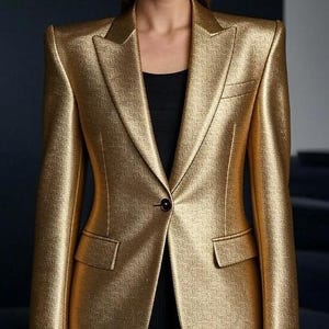 Champagne Gold Genuine Leather Blazer - Trendy Metallic Party Jacket ...